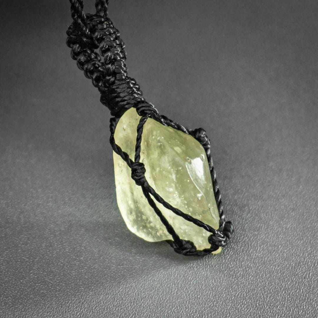 Wrapped Libyan Desert Glass Necklace Men Macrame Yellow Meteorite ...