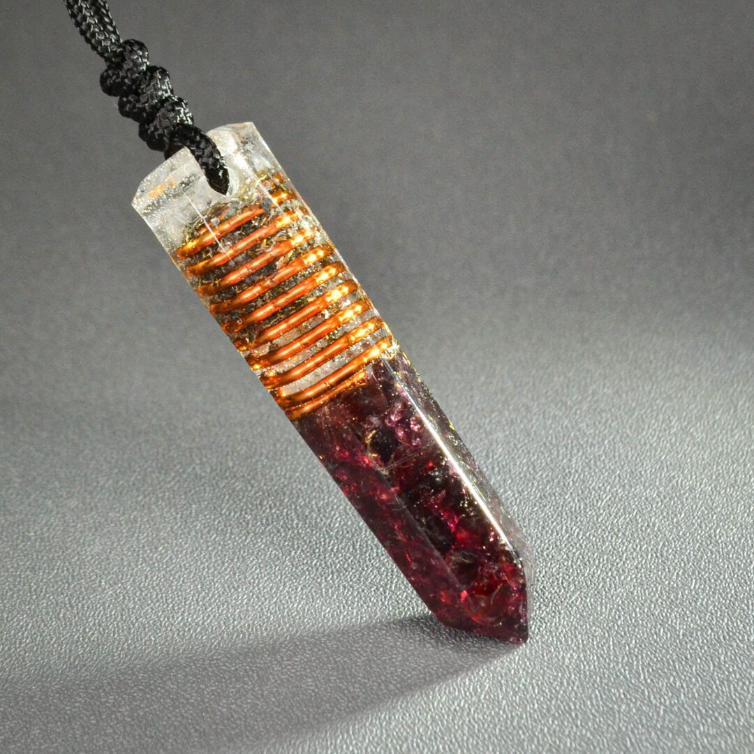 Raw Garnet Necklace Red Orgonite Pendant for Men Adjustable 5G Emf ...
