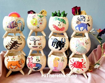 The Sun Babes Collection Handmade Ceramic Hanging Plant Pot, Succulent ...
