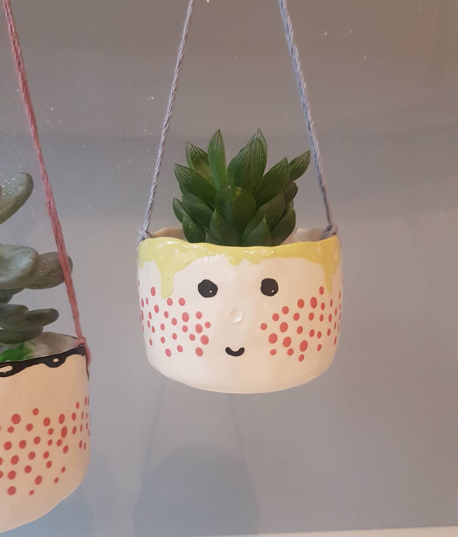 The Spotty Dotty Face Collection - Handmade Ceramic Plant Pot, Hanging ...