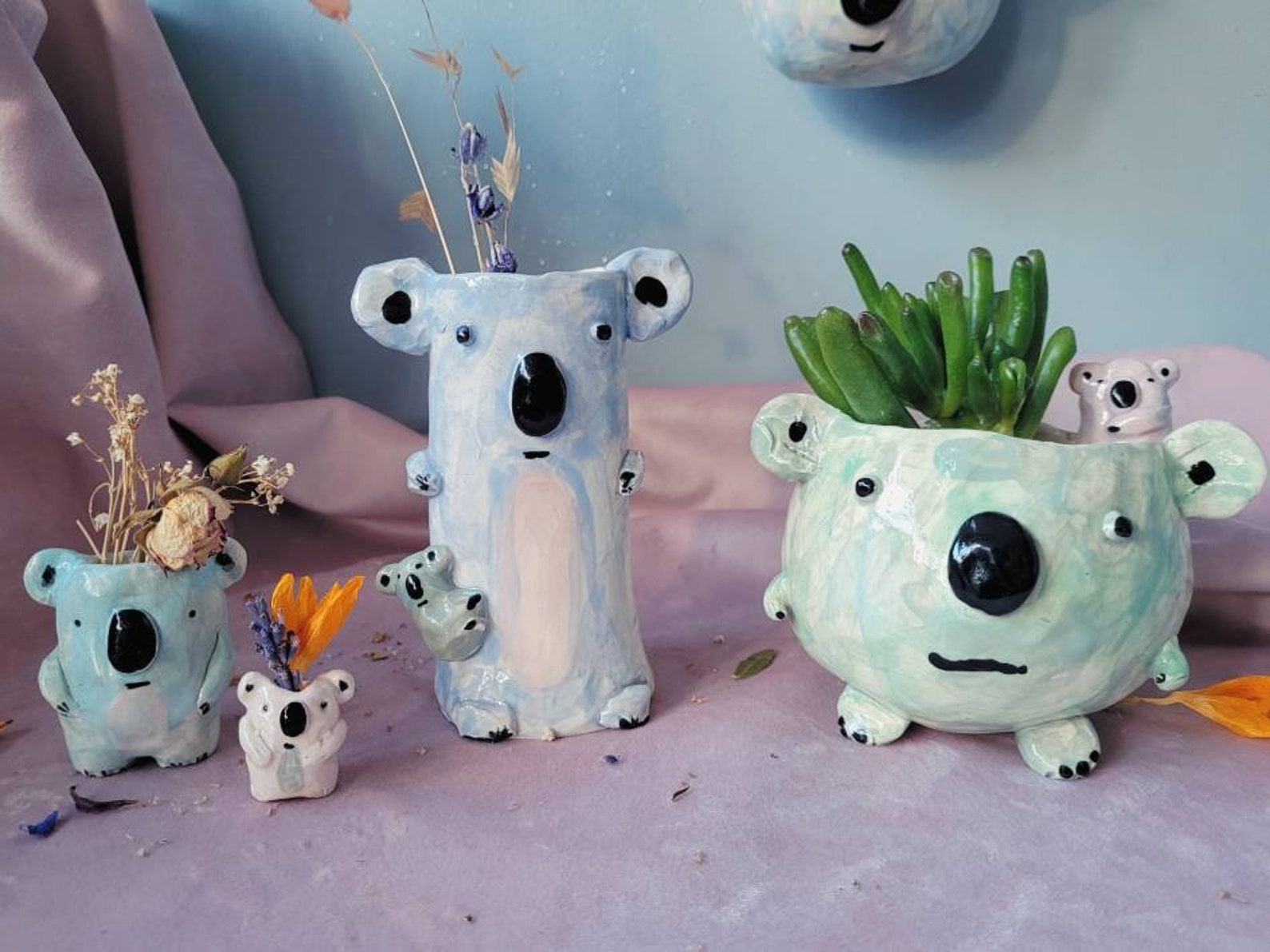 The Koala Bear Family Collection! Handmade Ceramic Hanging Plant Pot ...