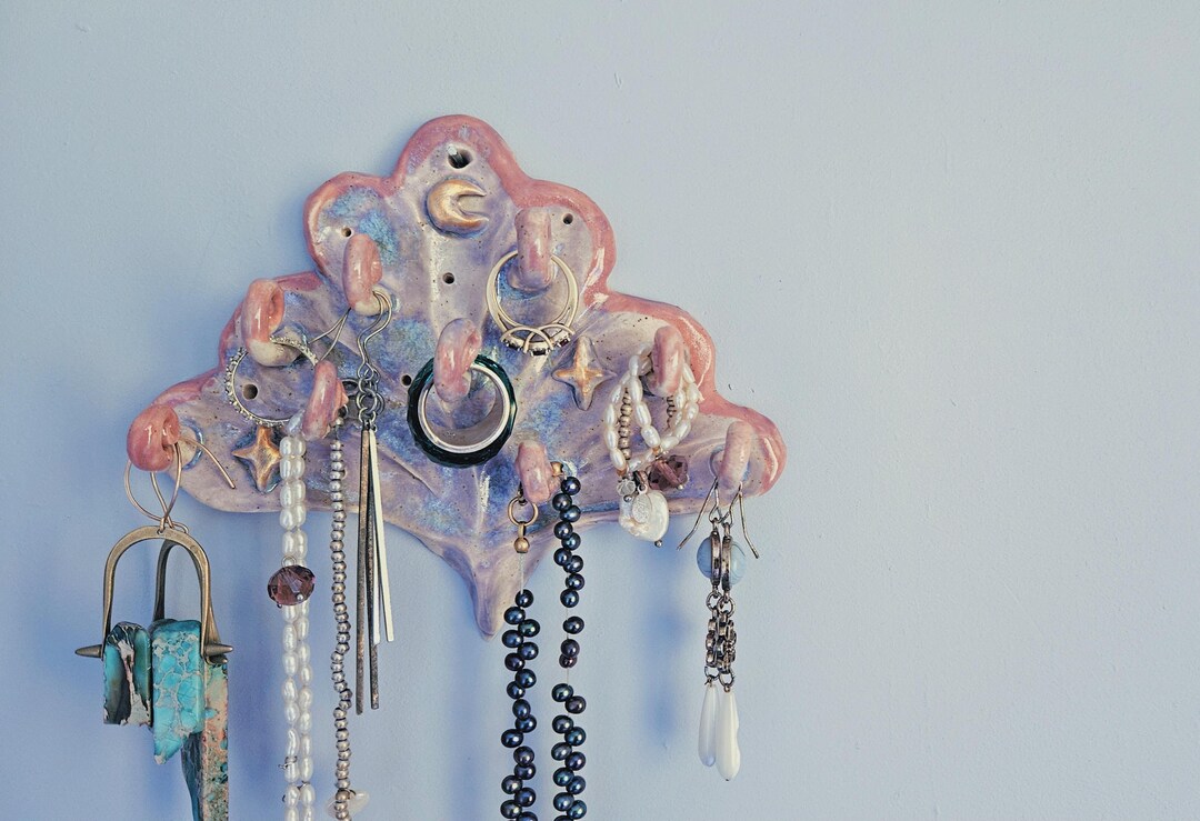 Handmade Ceramic Moon Flower Jewelry Holder: Wall Hanging Organizer - Etsy