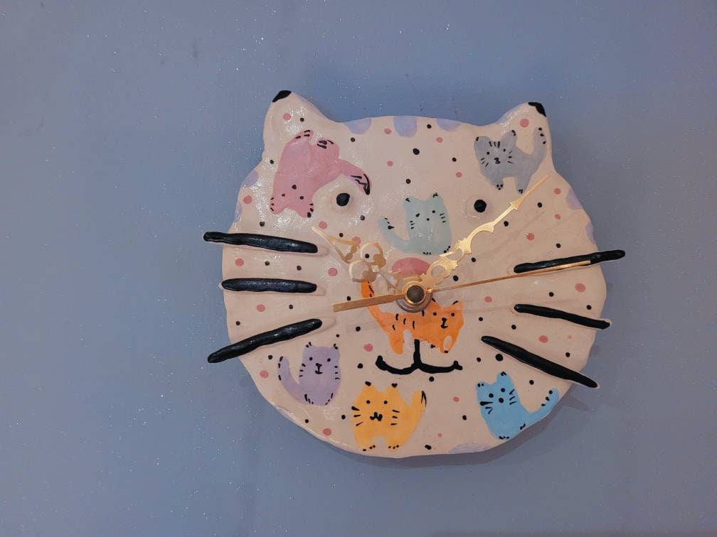 The Meow Clock Hand Made Ceramic Clock. Home Décor. Wall | Etsy