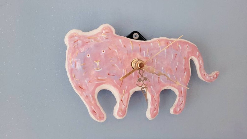 The Pink Tiger Clock! Hand Made Ceramic Wall Clock. Home Décor. Wall ...