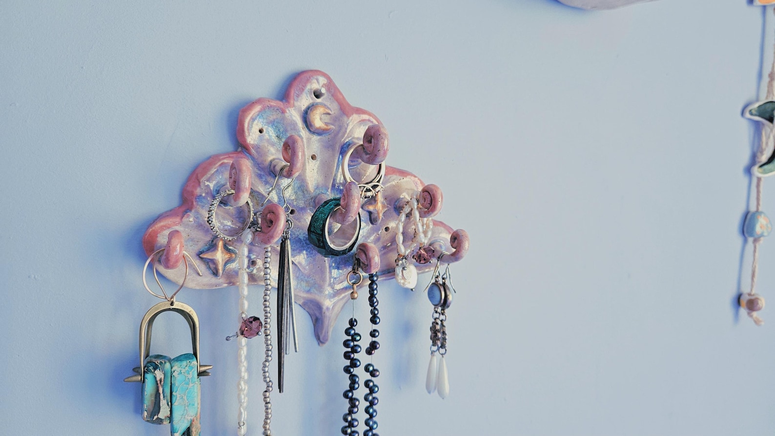 Handmade Ceramic Moon Flower Jewelry Holder: Wall Hanging Organizer - Etsy