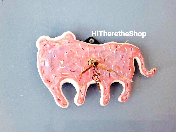 The Pink Tiger Clock Hand Made Ceramic Wall Clock. Home - Etsy