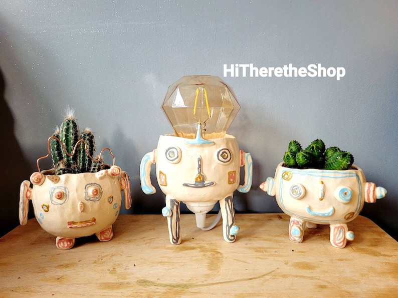 The Robot Collection - Handmade Ceramic Planter, Lamp, Succulent Pot ...