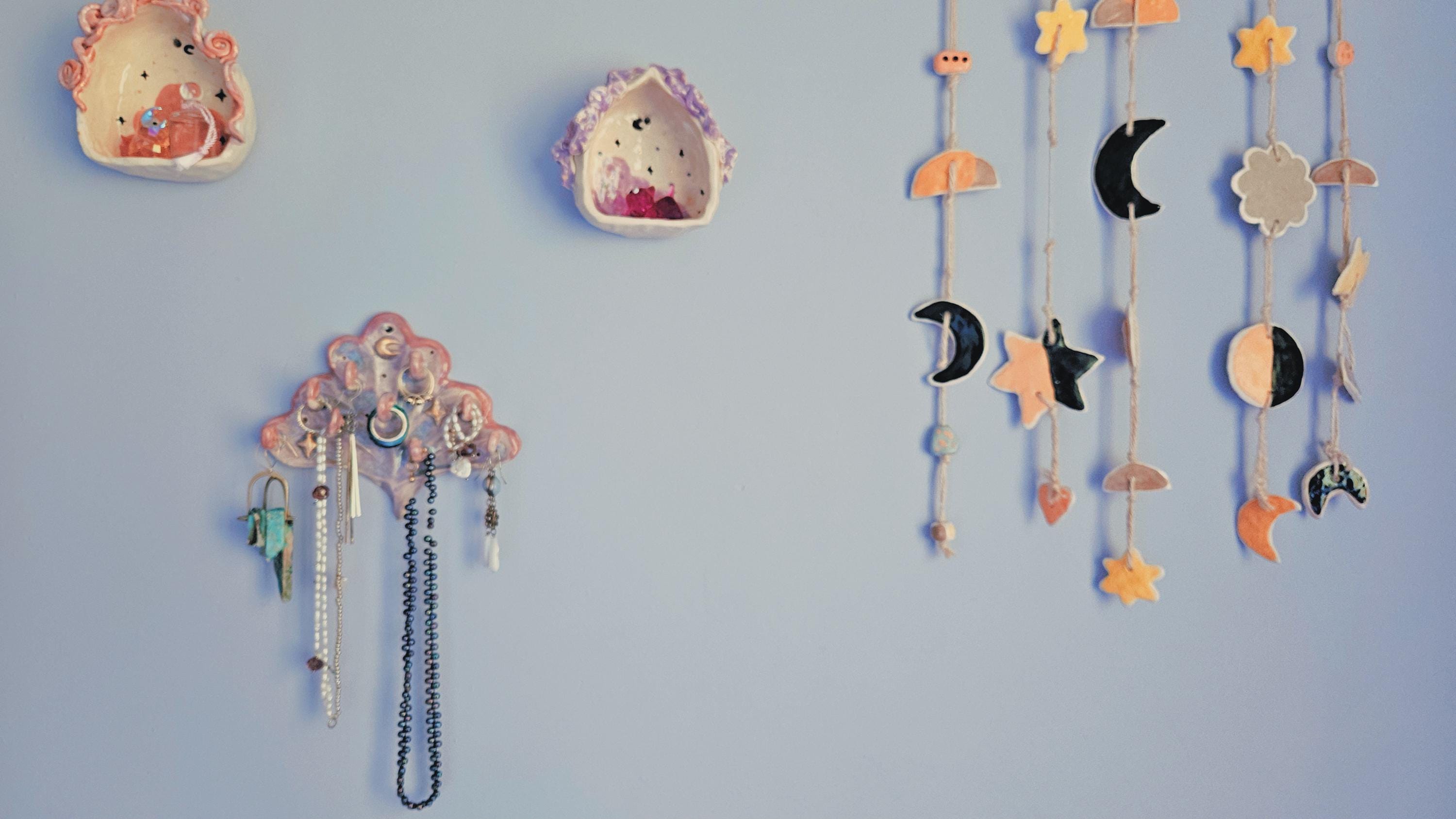 Handmade Ceramic Moon Flower Jewelry Holder: Wall Hanging Organizer - Etsy