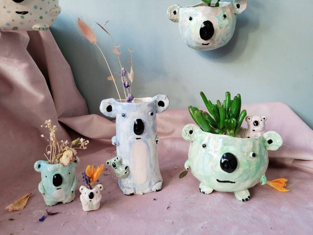 The Koala Bear Family Collection! Handmade Ceramic Hanging Plant Pot ...