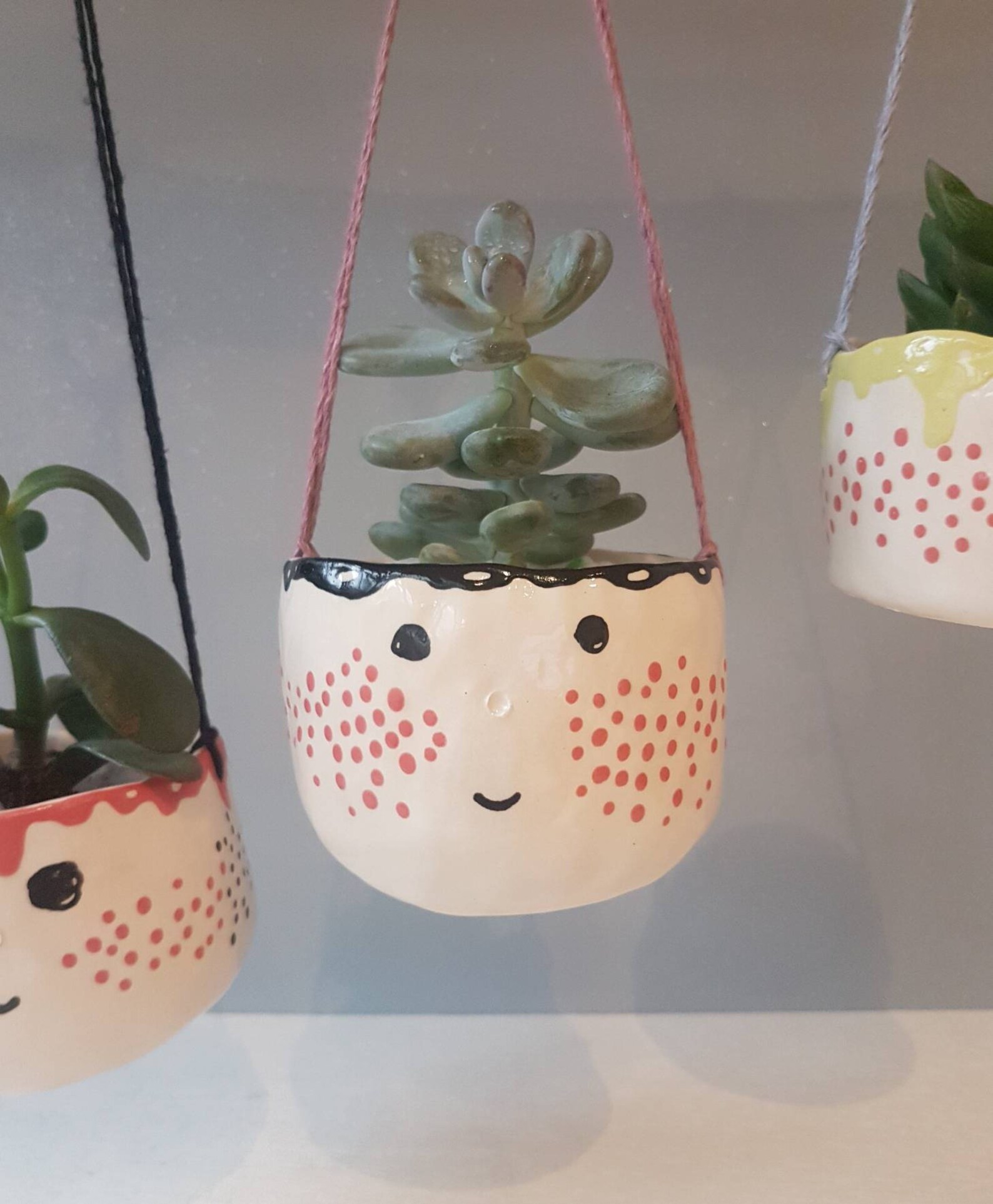 The Spotty Dotty Face Collection - Handmade Ceramic Plant Pot, Hanging ...