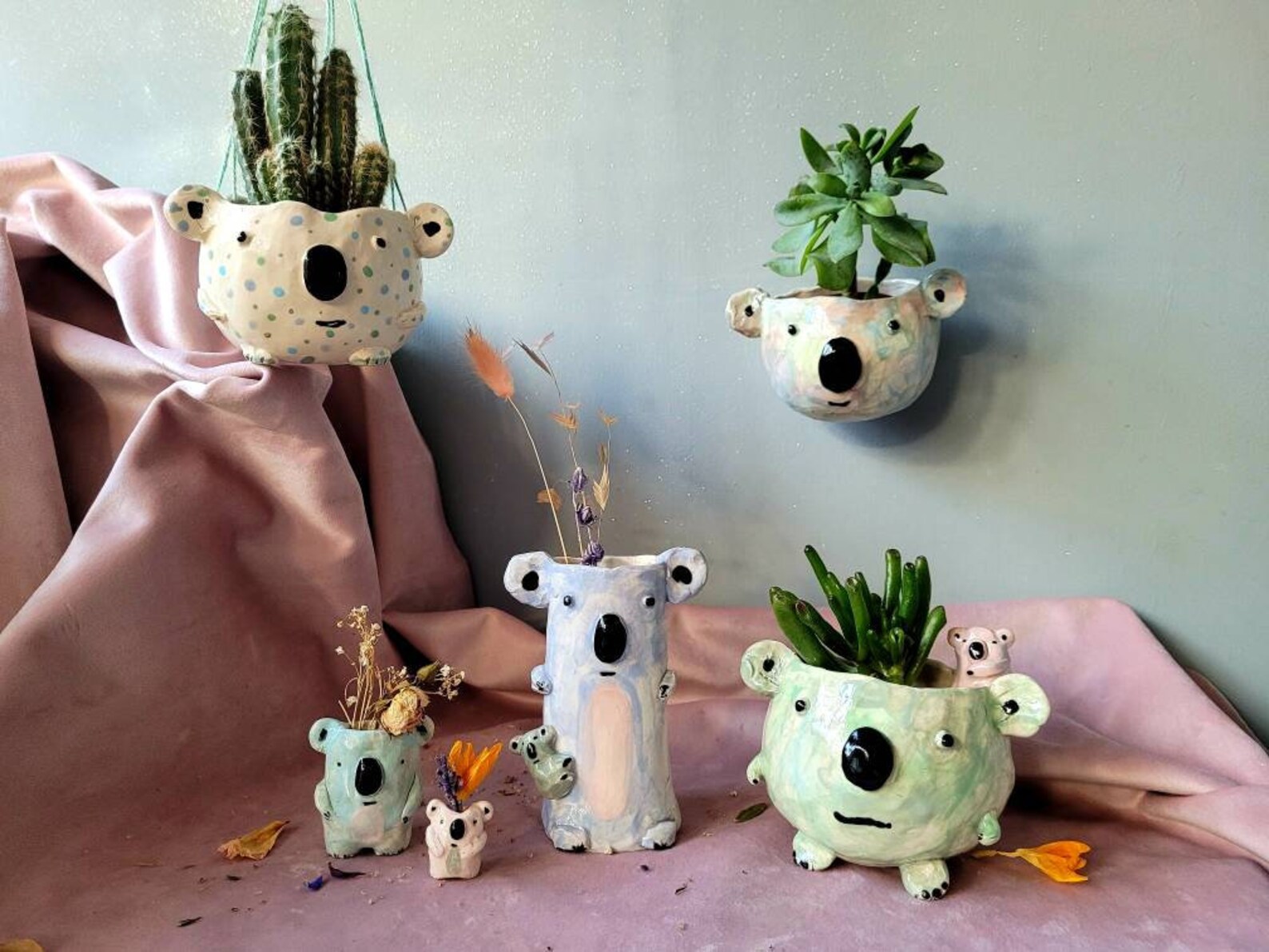 The Koala Bear Family Collection! Handmade Ceramic Hanging Plant Pot ...
