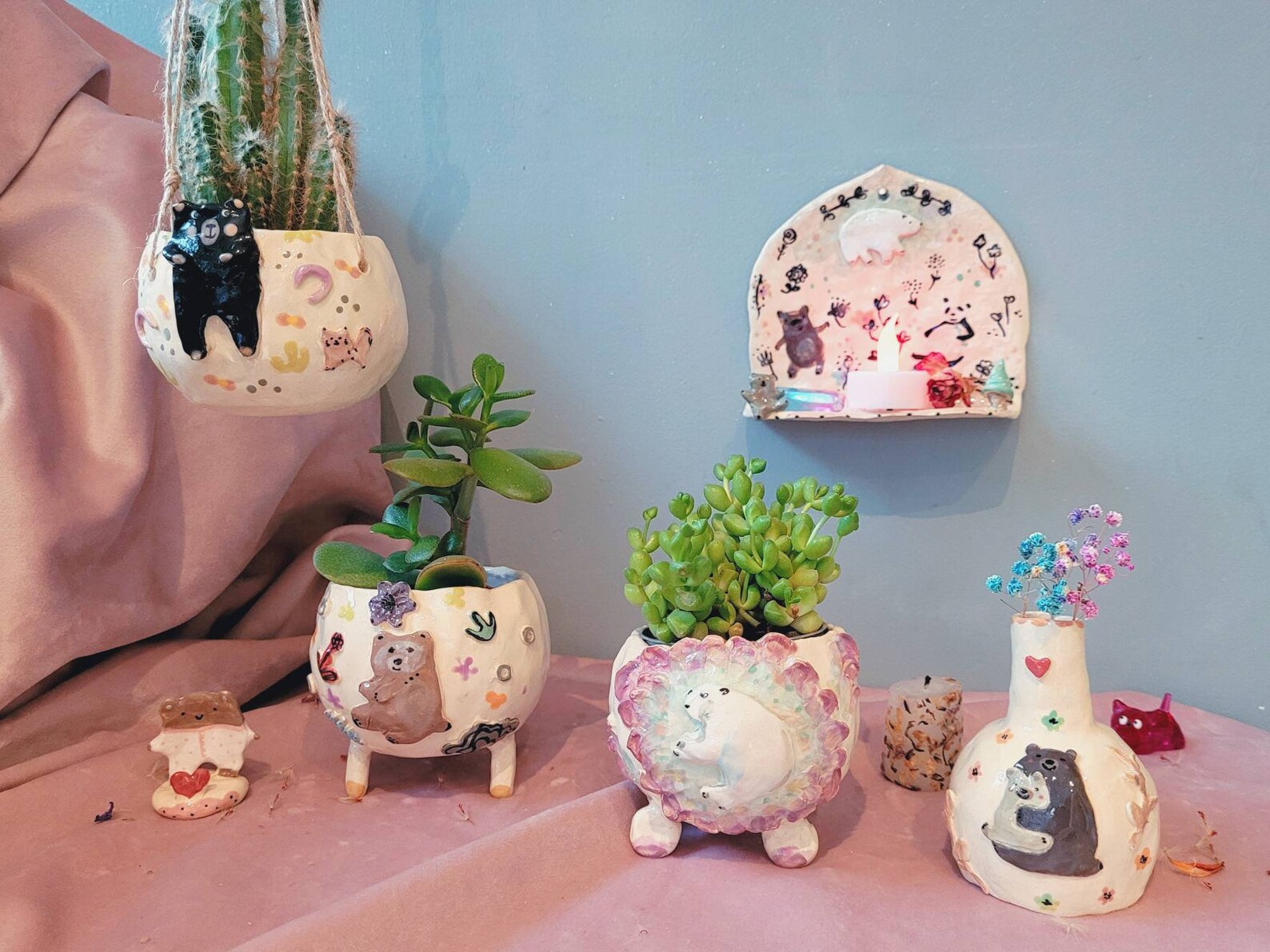 The Enchanted Bears! Handmade Ceramic Hanging Planter Succulent Cactus ...