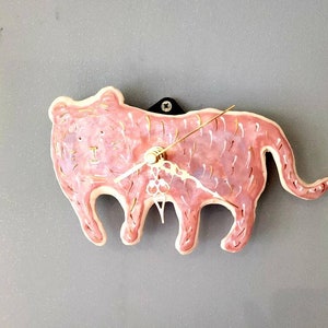 The Pink Tiger Clock! Hand Made Ceramic Wall Clock. Home Décor. Wall ...