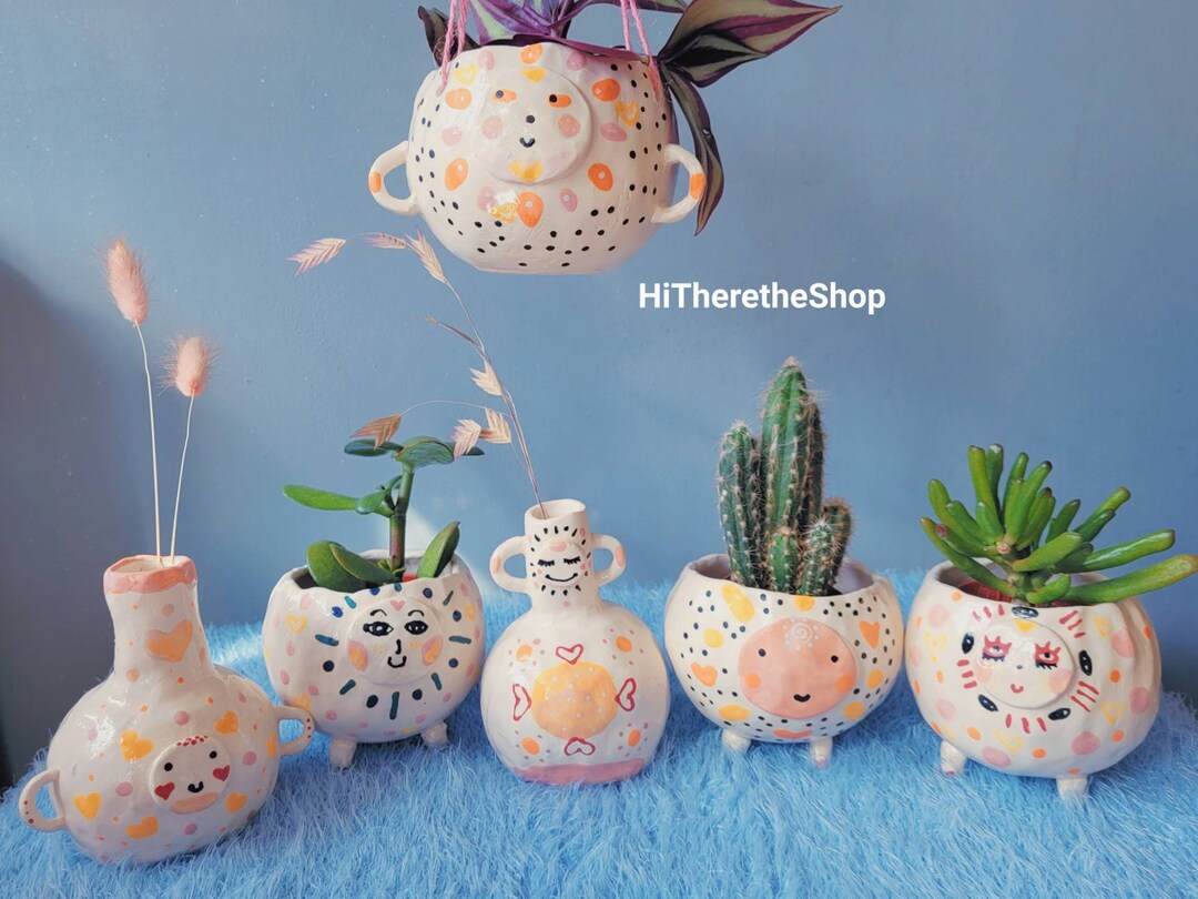 The Sun Babes Collection! Handmade Ceramic Hanging Plant Pot, Succulent ...