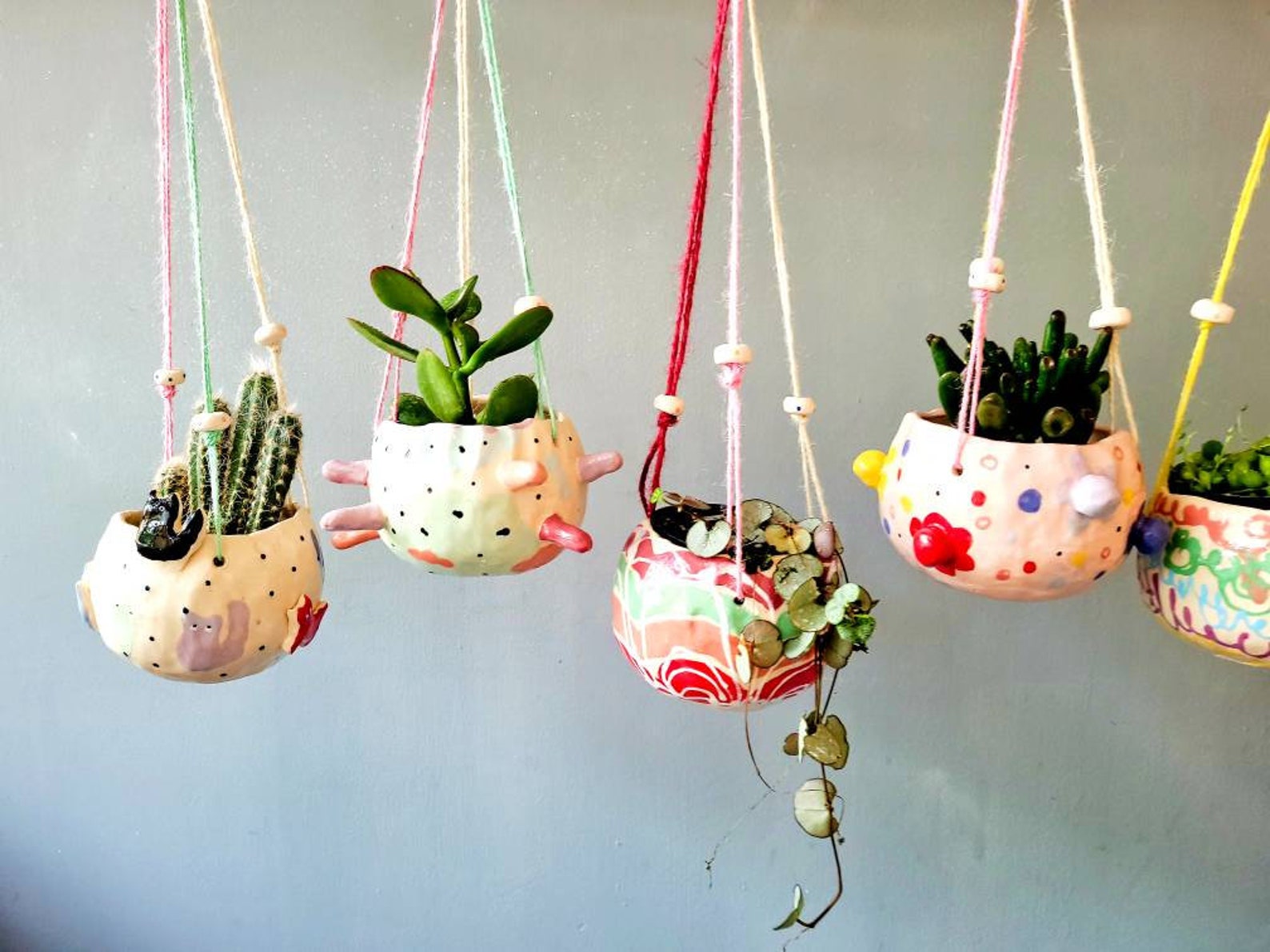 The Lush Pots Collection Handmade Ceramic Hanging Planters - Etsy