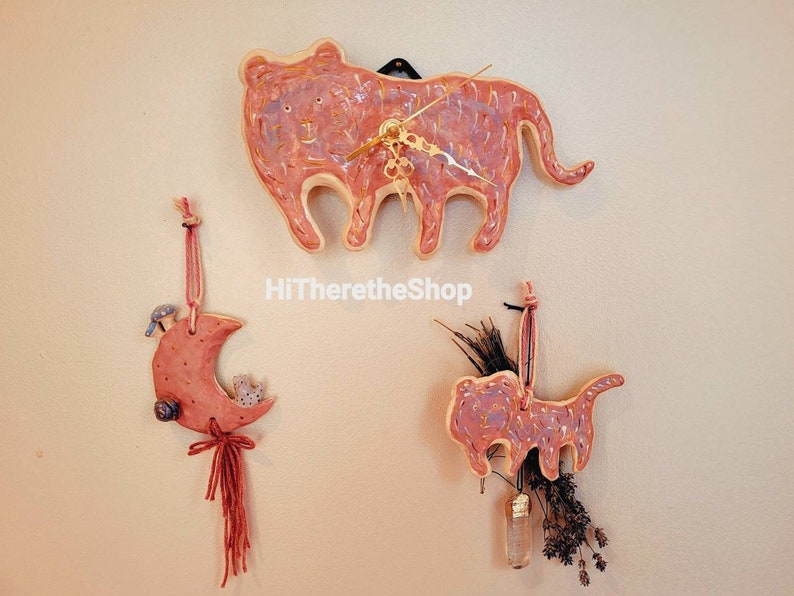 The Pink Tiger Clock! Hand Made Ceramic Wall Clock. Home Décor. Wall ...