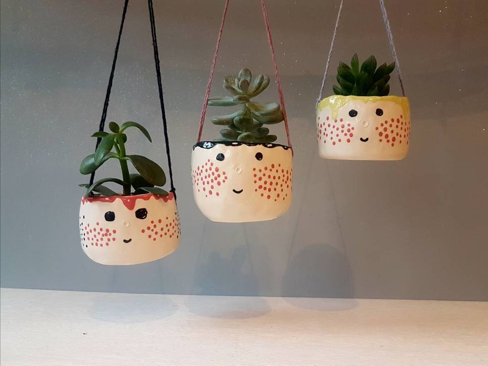 The Spotty Dotty Face Collection - Handmade Ceramic Plant Pot, Hanging ...