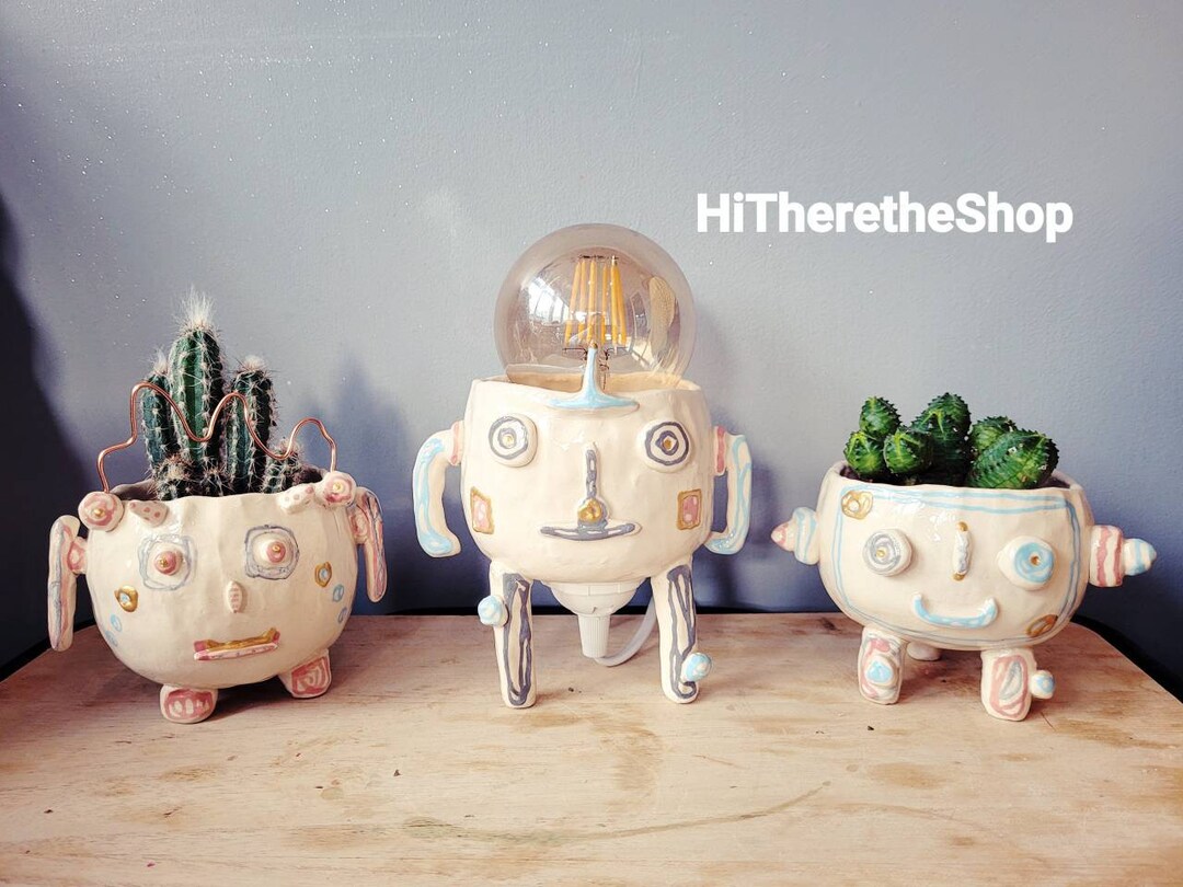 The Robot Collection - Handmade Ceramic Planter, Lamp, Succulent Pot ...