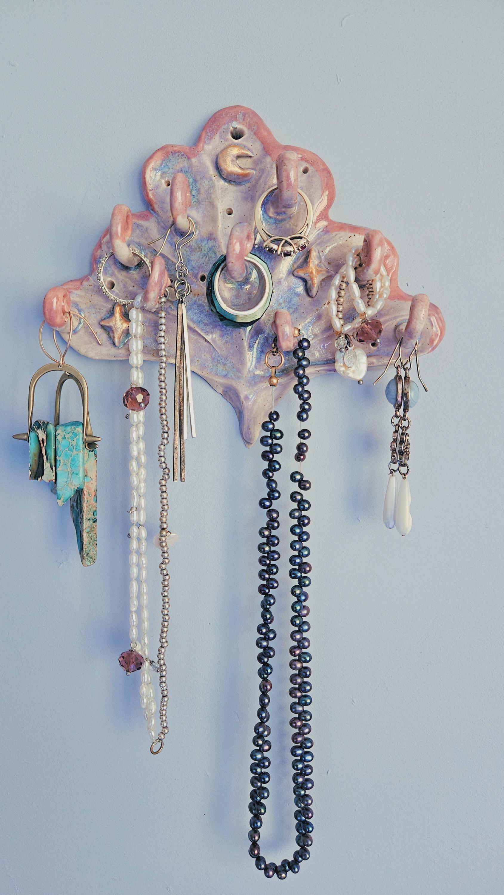 Handmade Ceramic Moon Flower Jewelry Holder: Wall Hanging Organizer - Etsy