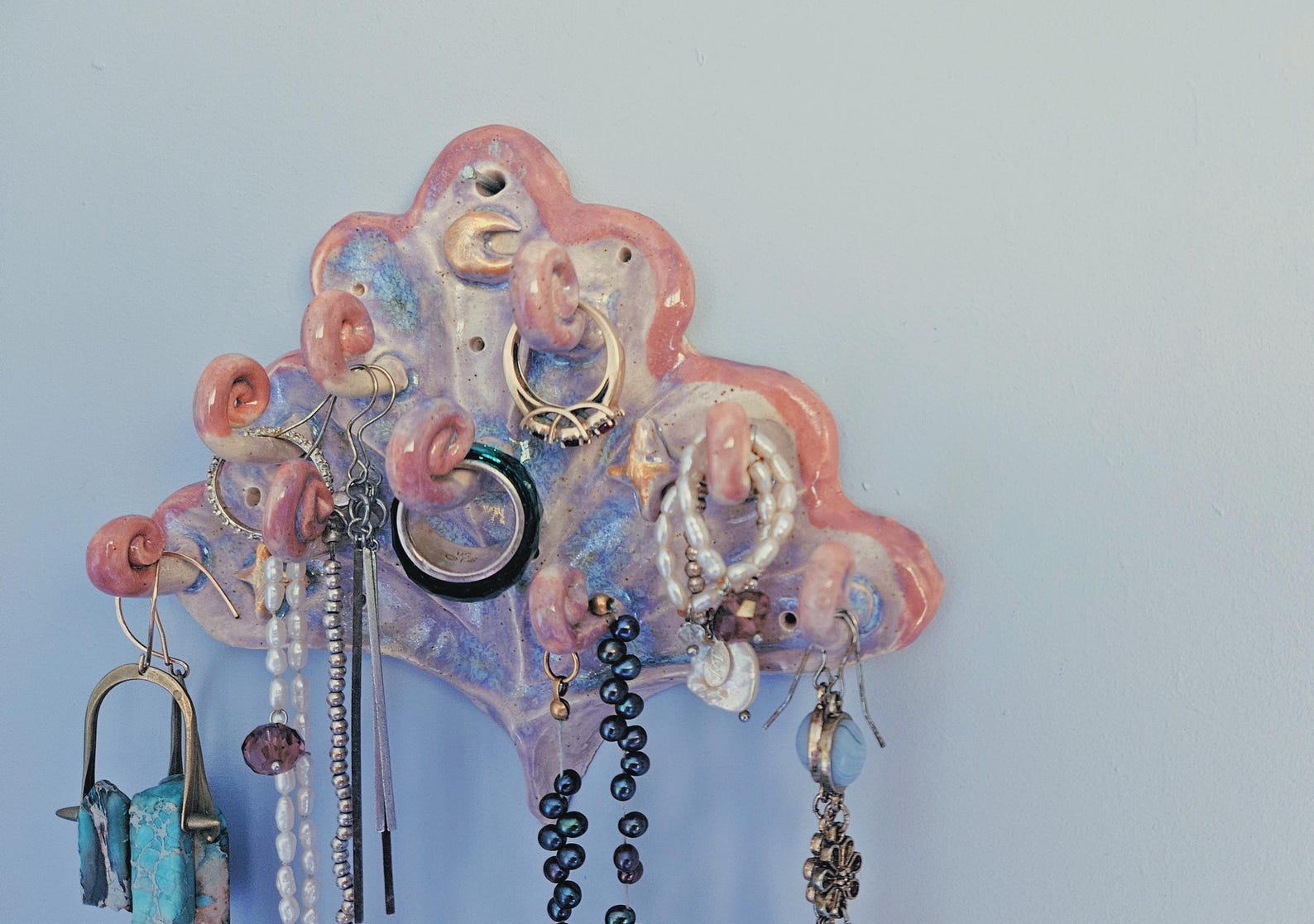 Handmade Ceramic Moon Flower Jewelry Holder: Wall Hanging Organizer - Etsy