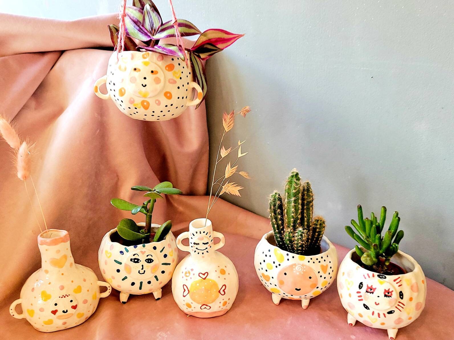 The Sun Babes Collection! Handmade Ceramic Hanging Plant Pot, Succulent ...