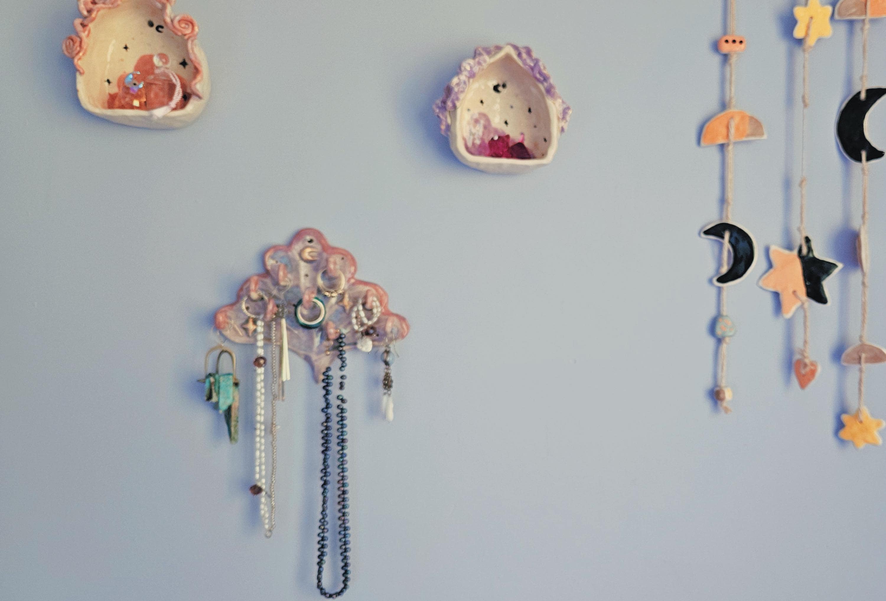 Handmade Ceramic Moon Flower Jewelry Holder: Wall Hanging Organizer - Etsy