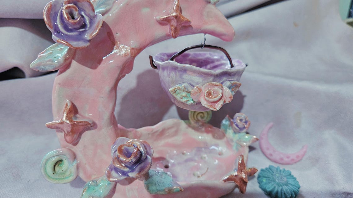 Flower Crescent Moon Magic Burner! Handmade Wax Burner Oil Burner ...
