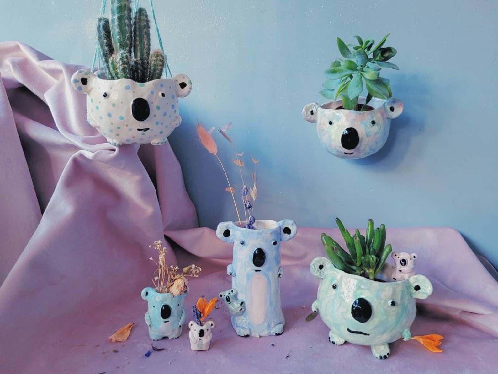 The Koala Bear Family Collection! Handmade Ceramic Hanging Plant Pot ...