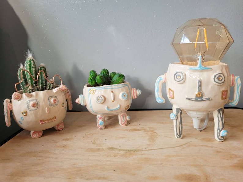 The Robot Collection - Handmade Ceramic Planter, Lamp, Succulent Pot ...