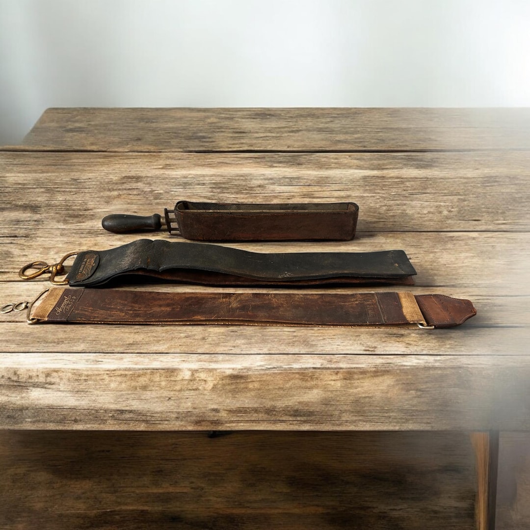 Group of Razor Strops - Worn Leather Barber Strops - Etsy