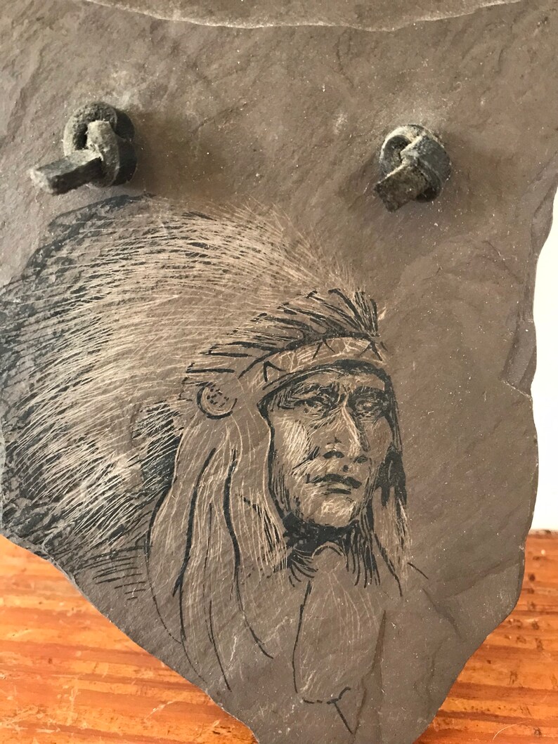 Hand Etched/painted Native American Image on Slate - Etsy