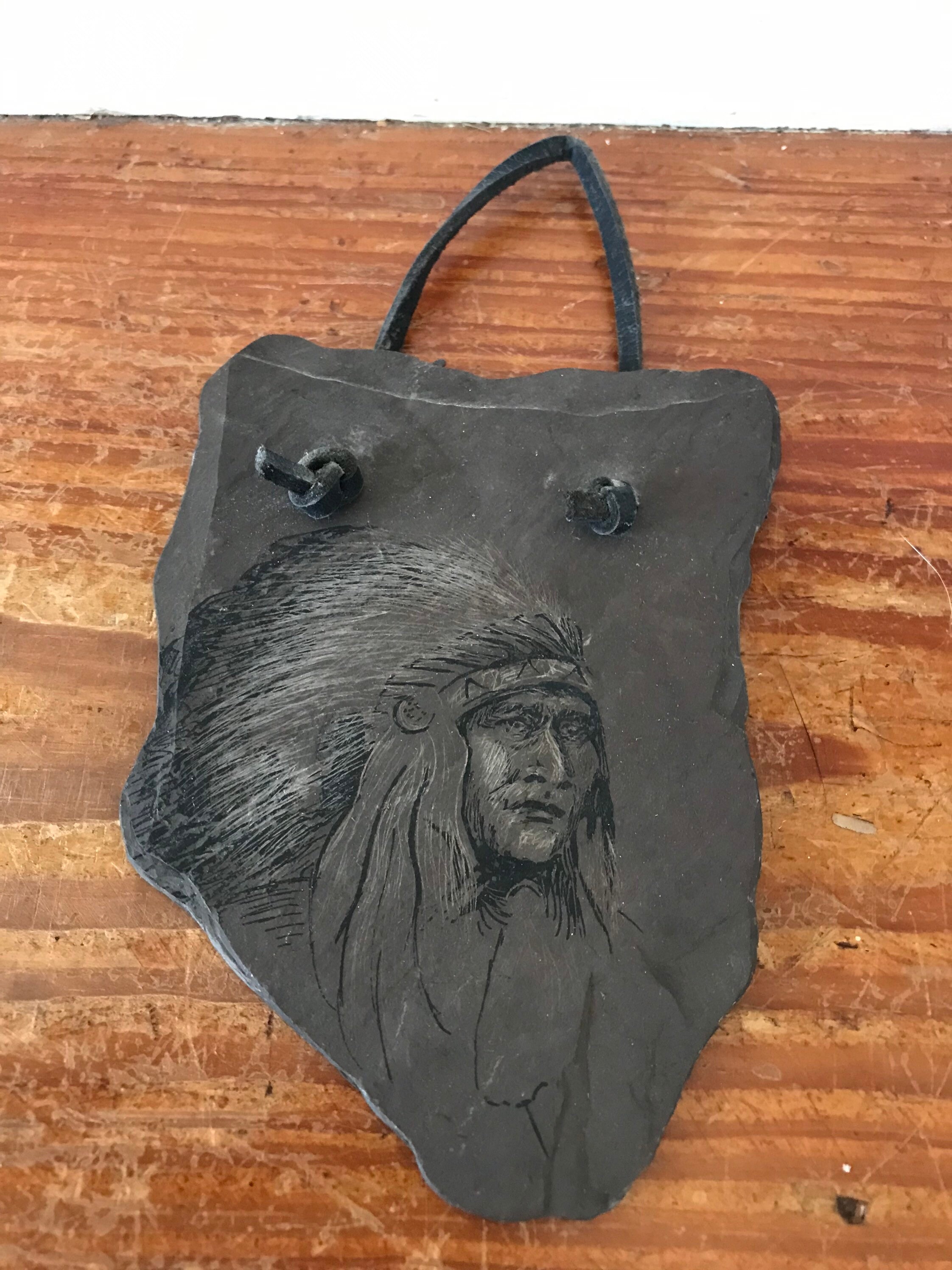Hand Etched/painted Native American Image on Slate - Etsy
