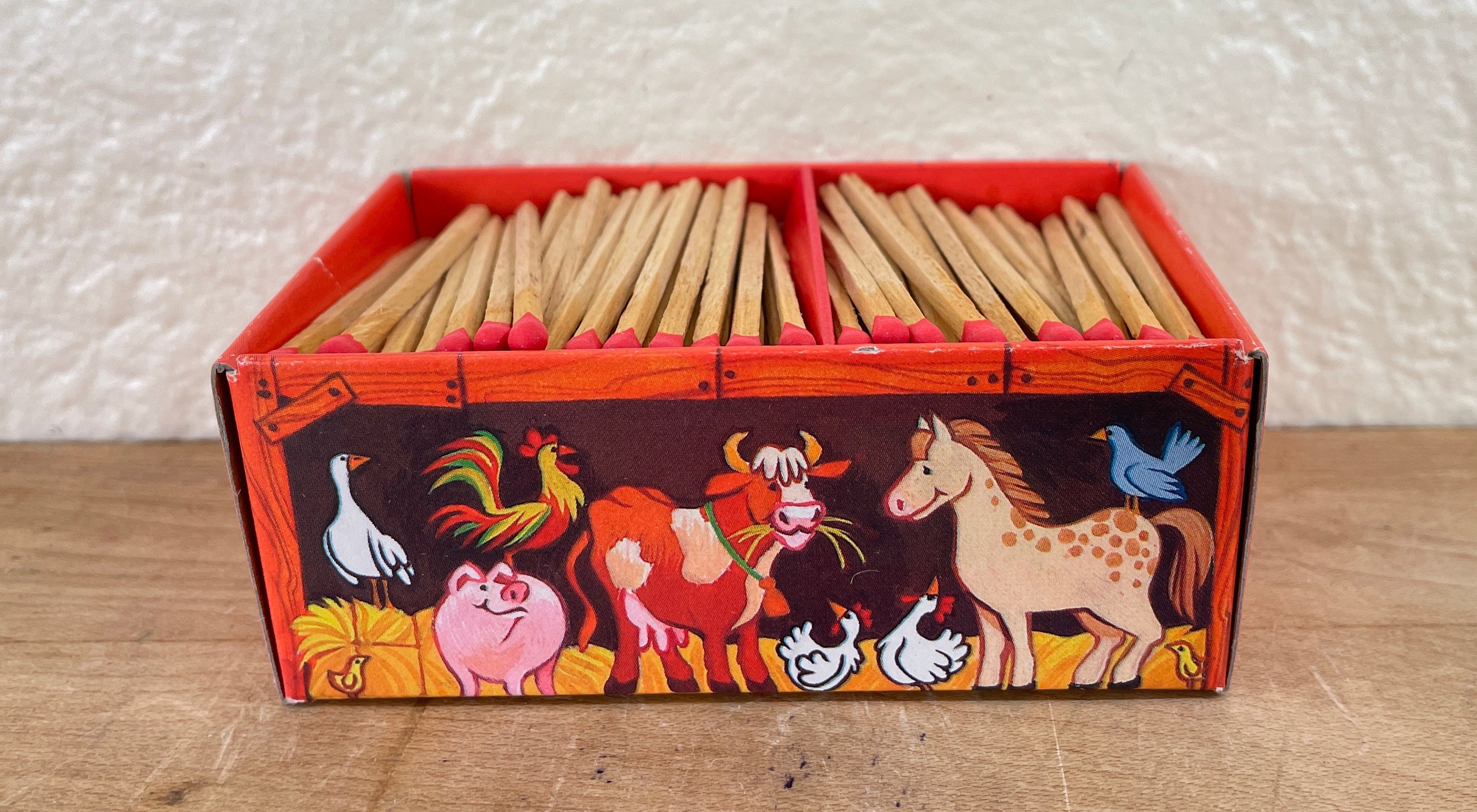 Wood Matchsticks From 1982 by Hallmark Cardboard Barn Shaped - Etsy