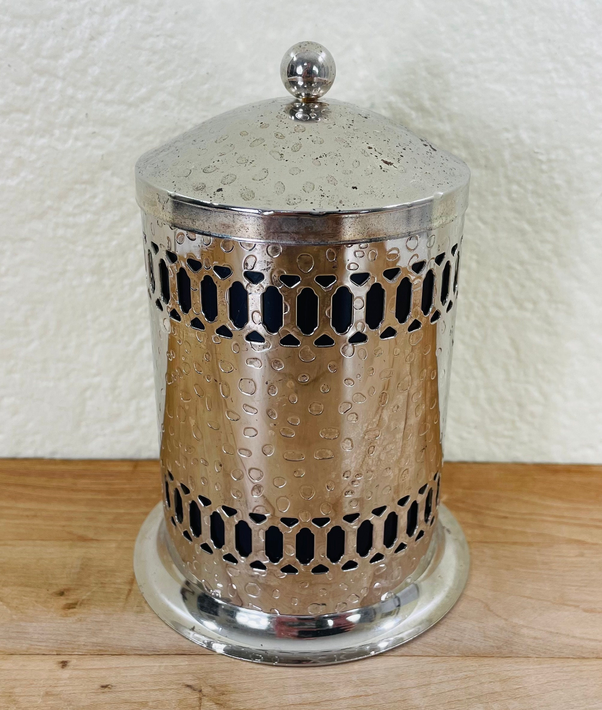 Silver Plate Canister With Dark Blue Plastic Insert No Lettering or ...