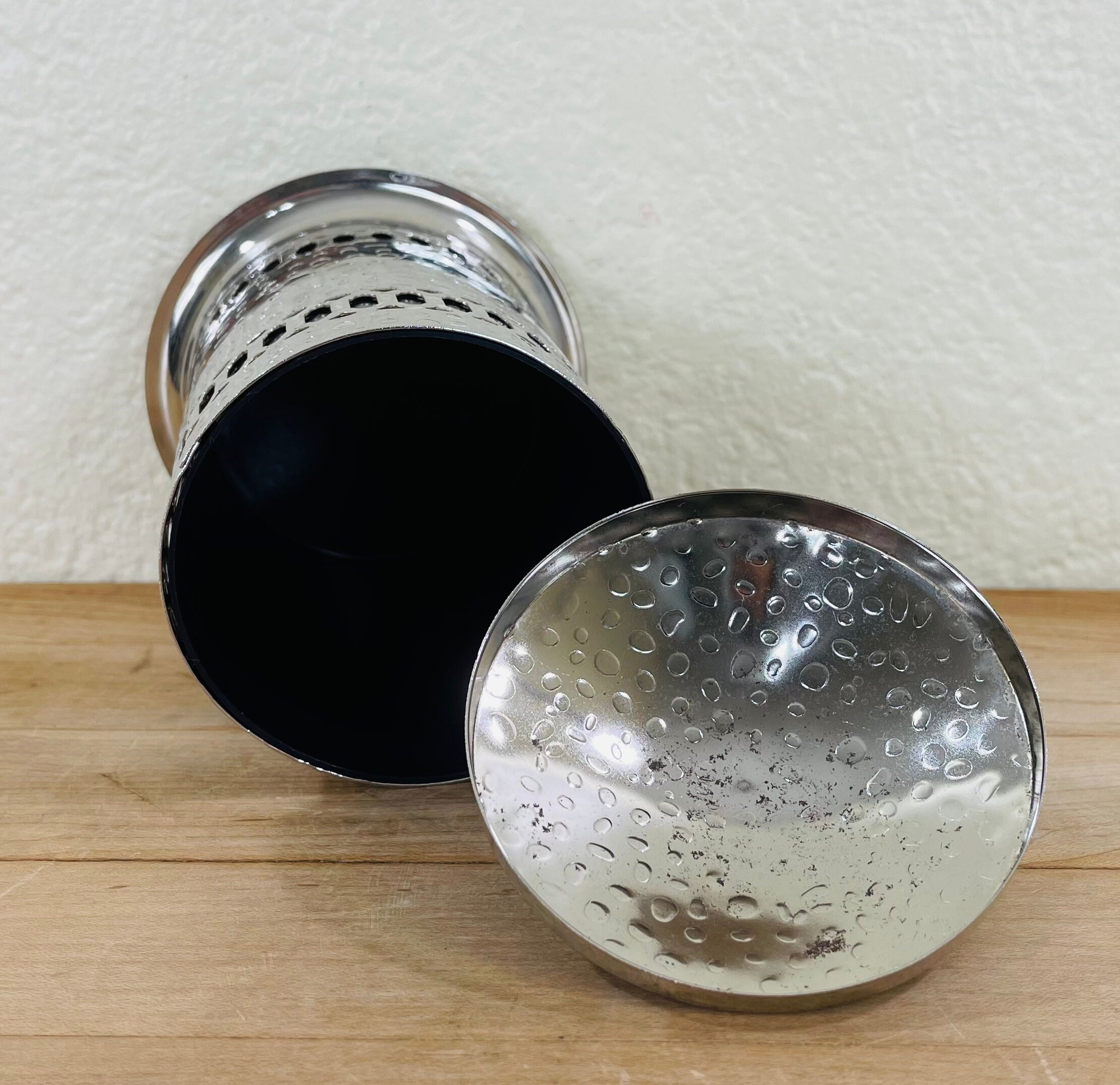 Silver Plate Canister With Dark Blue Plastic Insert No Lettering or ...