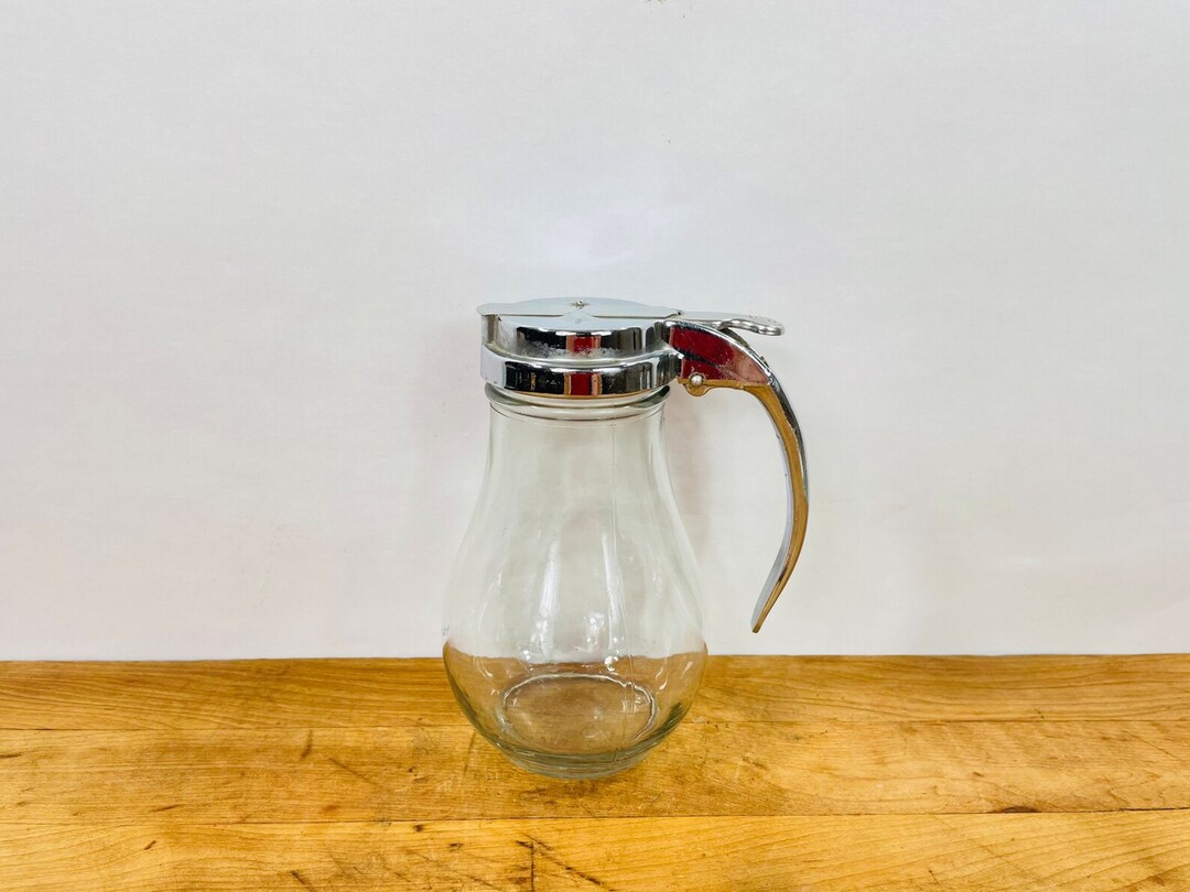 Syrup Pitcher by Dripcut, Thumb Press Spout, Glass Pitcher, and Metal ...