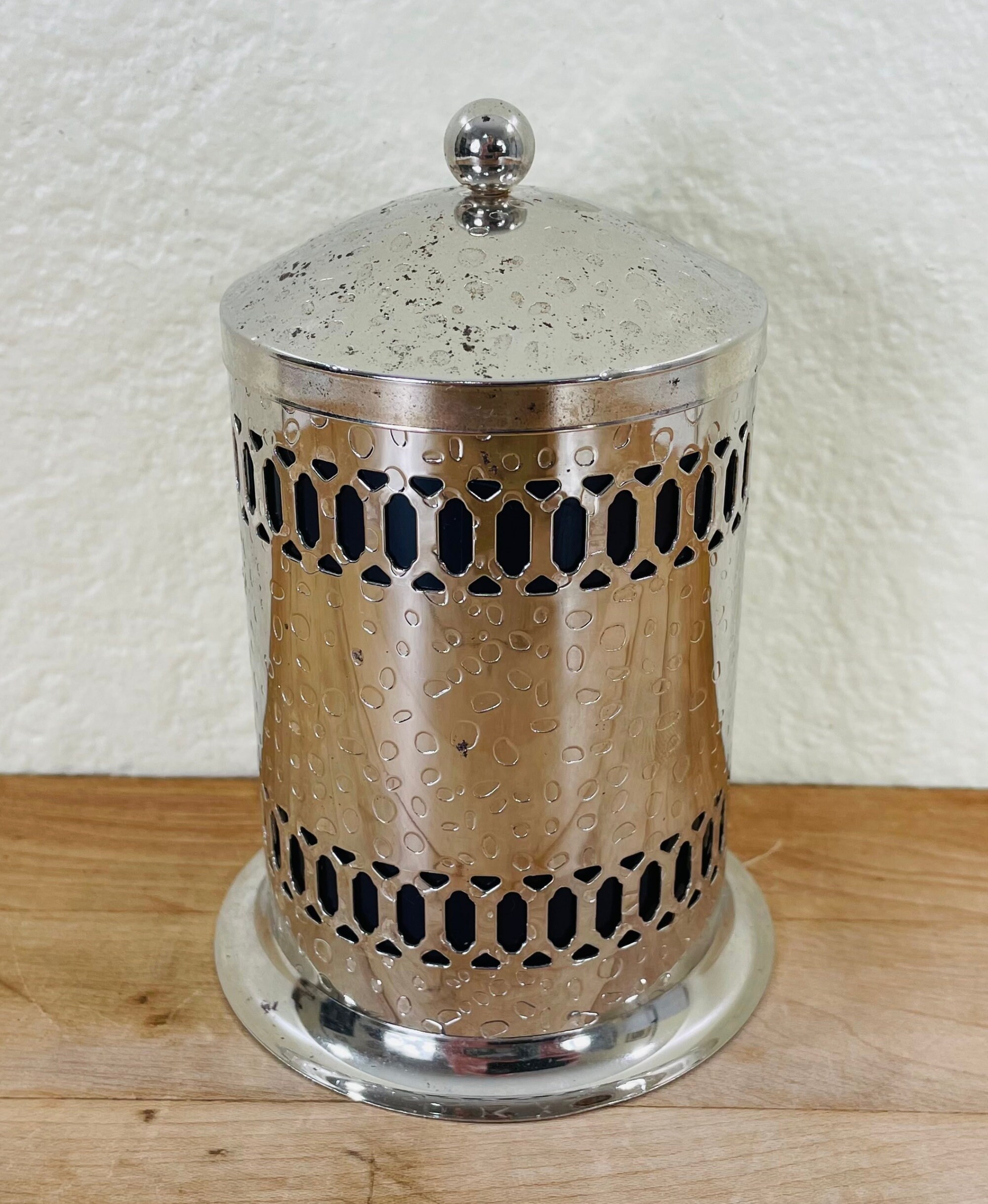 Silver Plate Canister With Dark Blue Plastic Insert No Lettering or ...