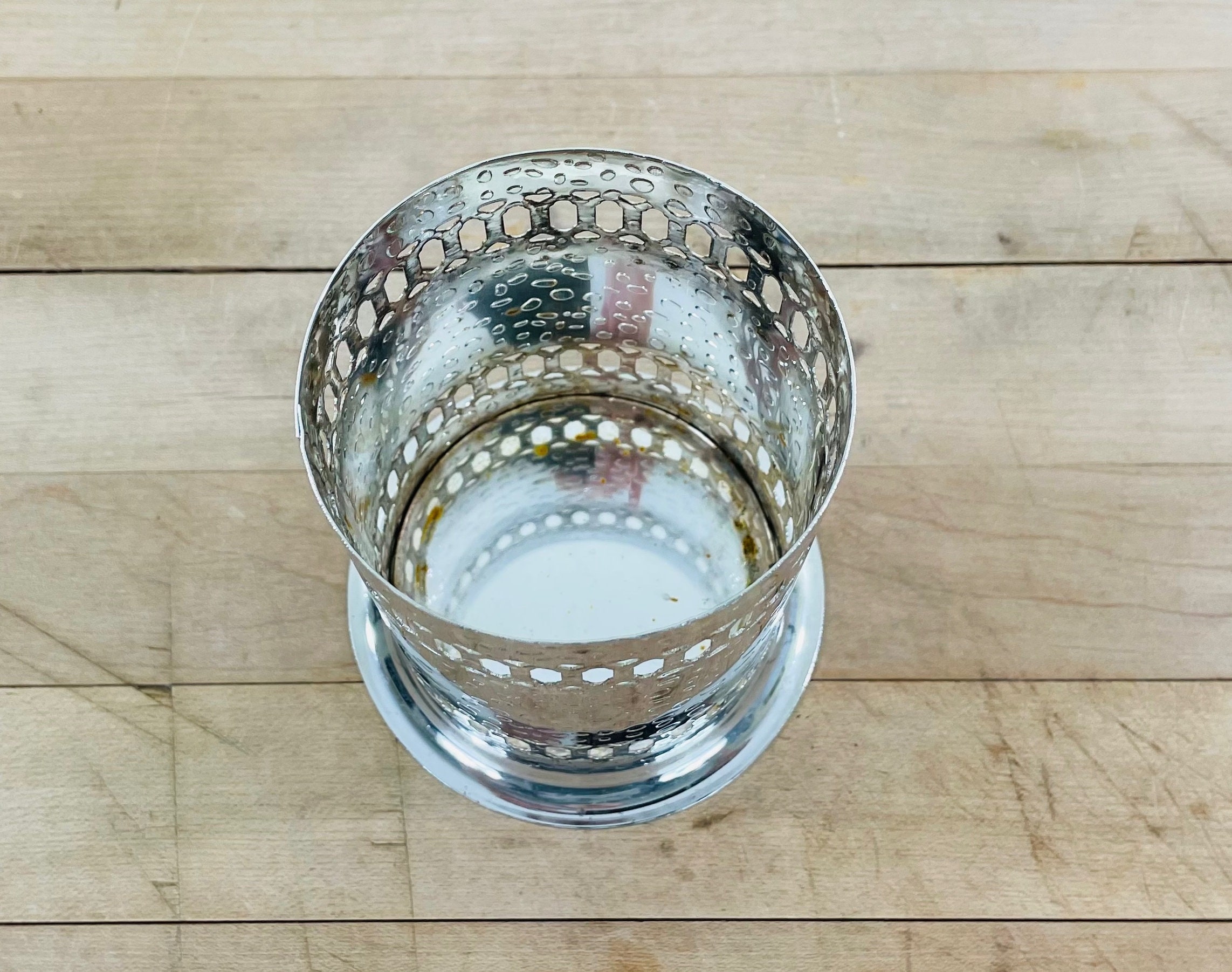 Silver Plate Canister With Dark Blue Plastic Insert No Lettering or ...