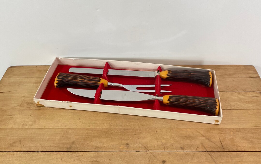 Faux Stag Horn Bakelite Carving Set by Washington Forge, Stainless ...