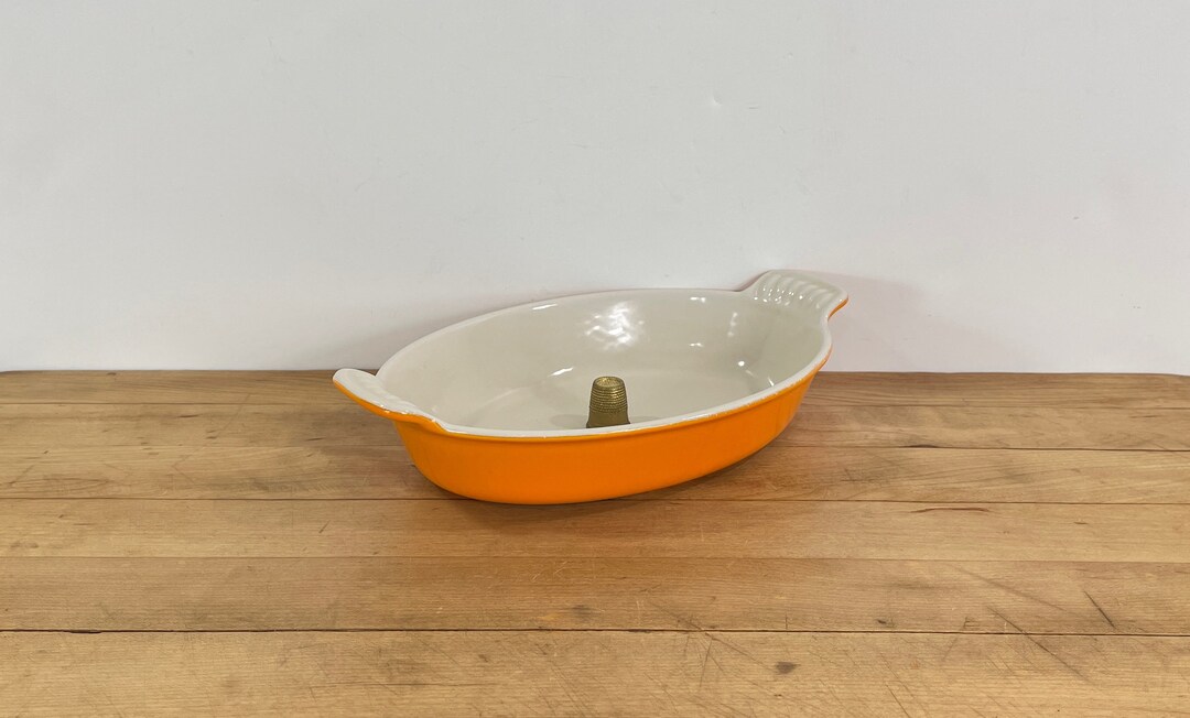 Orange and White Enamel Cast Iron Au Gratin Dish #20 by Le Creuset ...