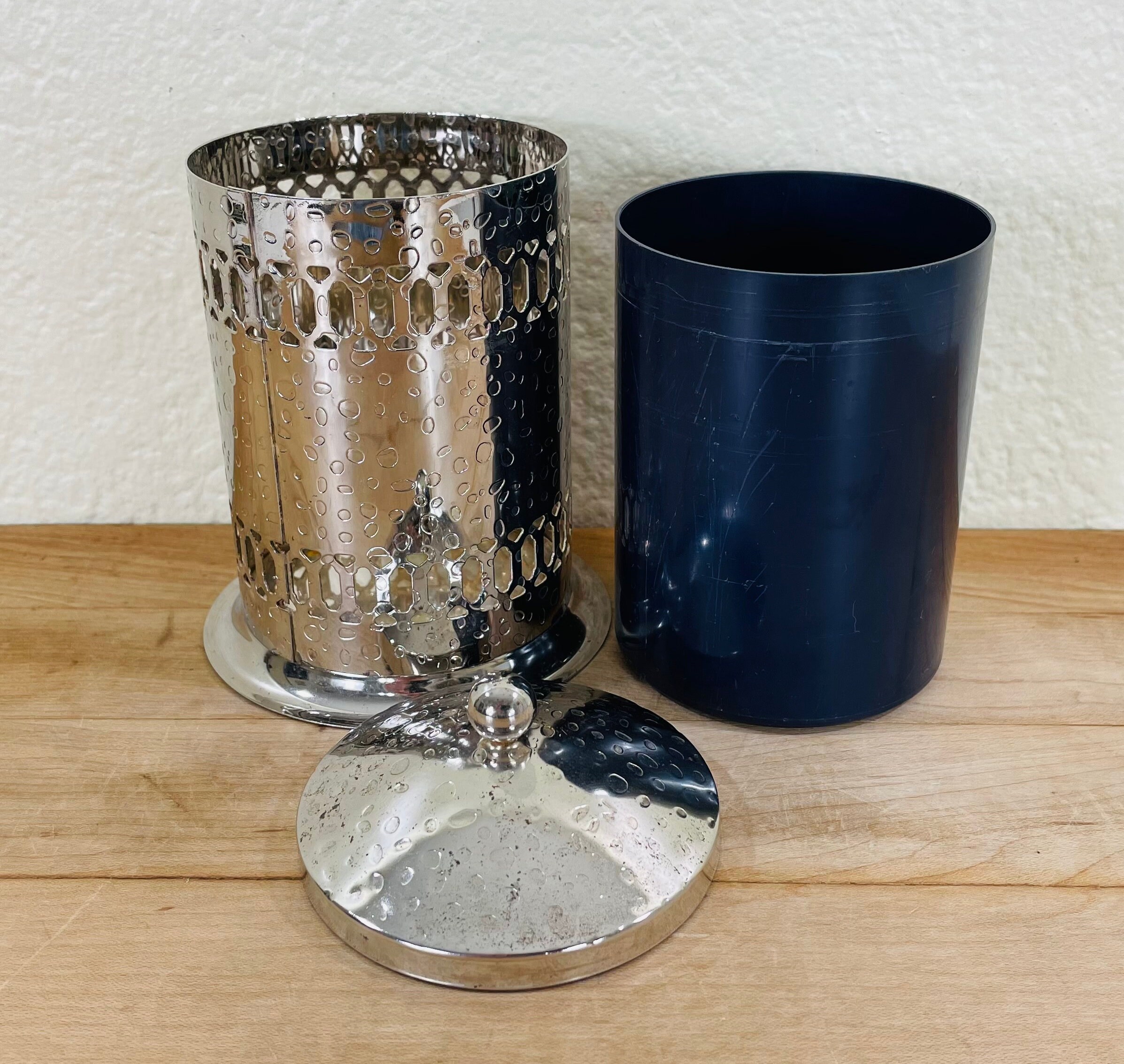 Silver Plate Canister With Dark Blue Plastic Insert No Lettering or ...