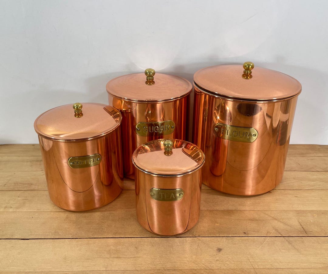 Copper and Brass 4 Piece Canister Set in Box by IBR Corp, New Old Stock ...