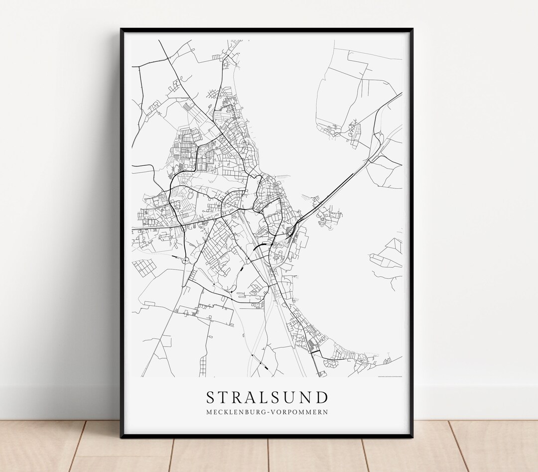 Stralsund Poster als Stadt Karte - Stadtplan minimalistischen Design ...