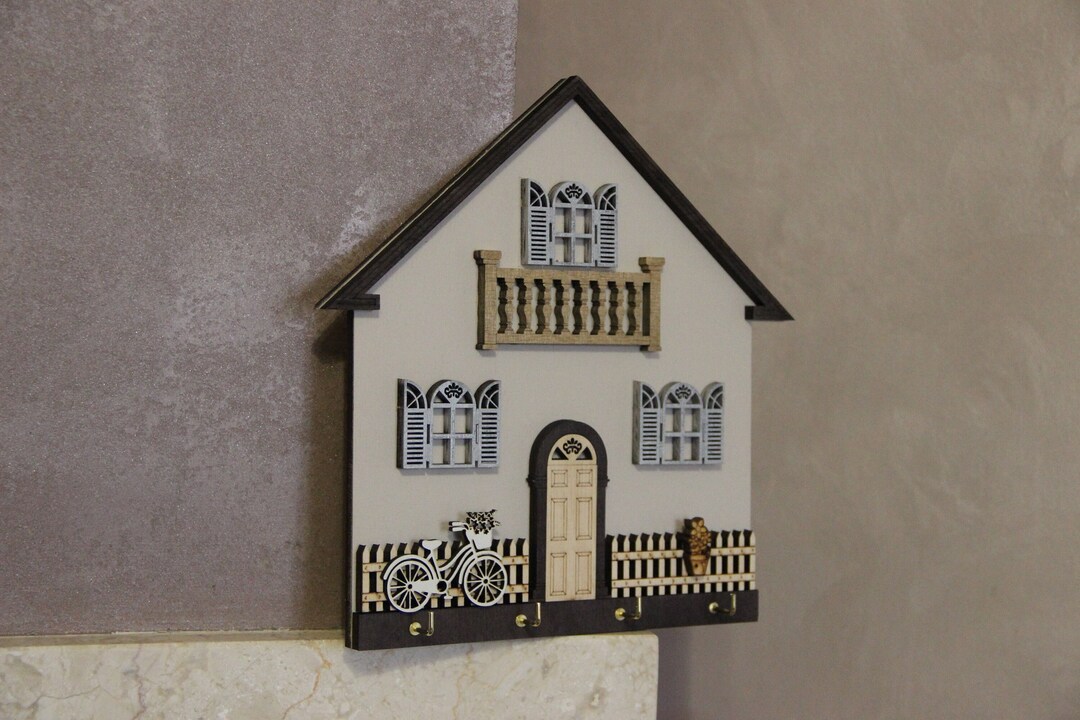Wall Key Holder in Shape of House, Wooden Key Organizer, Wooden Key ...