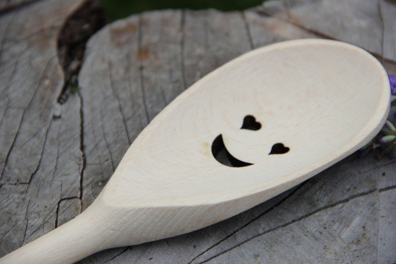Natural Wood Spoon Heart Shaped Eyes Spoon Long Wood Spoon - Etsy