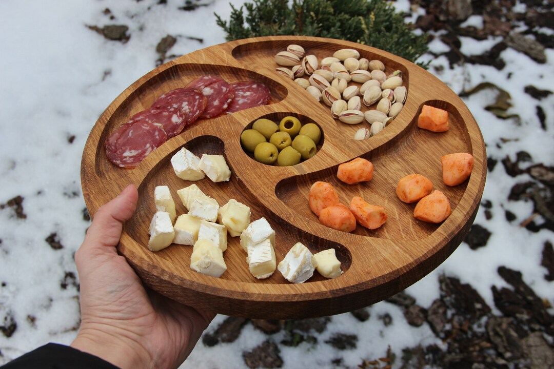 Oak Wood Serving Plate: Segmented Appetizer Platter, Cheese Board - Etsy