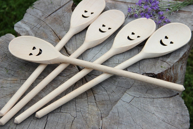 Natural Wood Spoon Heart Shaped Eyes Spoon Long Wood Spoon - Etsy