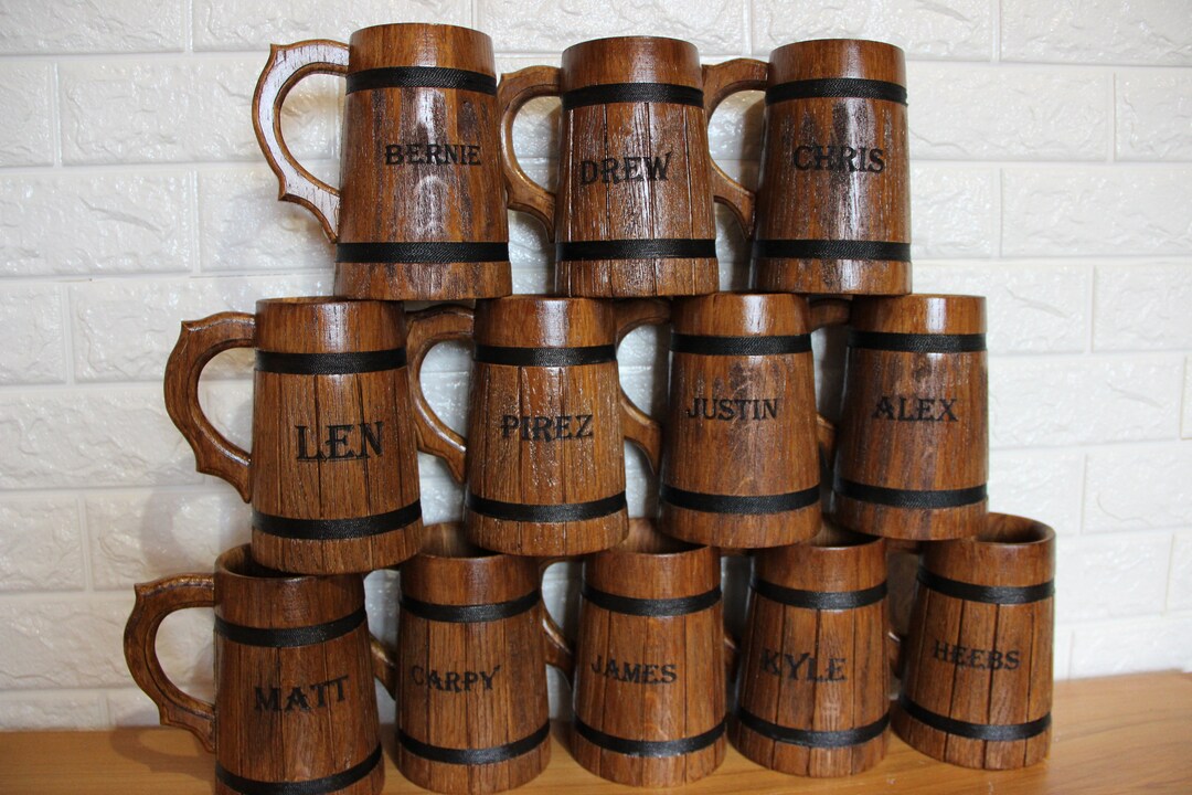 Set of 12 Personalized Beer Steins, Wooden Tankards, Groomsmen Gift ...