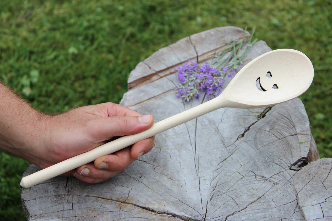 Natural Wood Spoon Heart Shaped Eyes Spoon Long Wood Spoon - Etsy