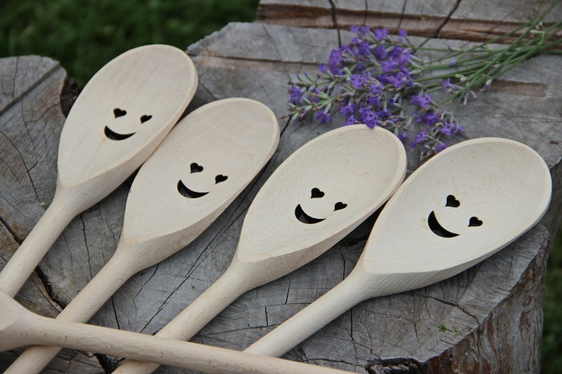 Natural Wood Spoon Heart Shaped Eyes Spoon Long Wood Spoon - Etsy